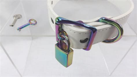 Rainbow Locking Collar Bdsm Collar With Rainbow Lock And Key Pinch The Muse