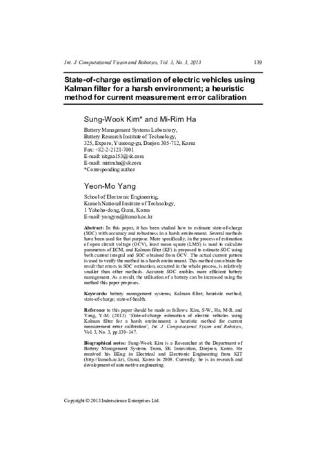Pdf State Of Charge Estimation Of Electric Vehicles Using Kalman Filter For A Harsh