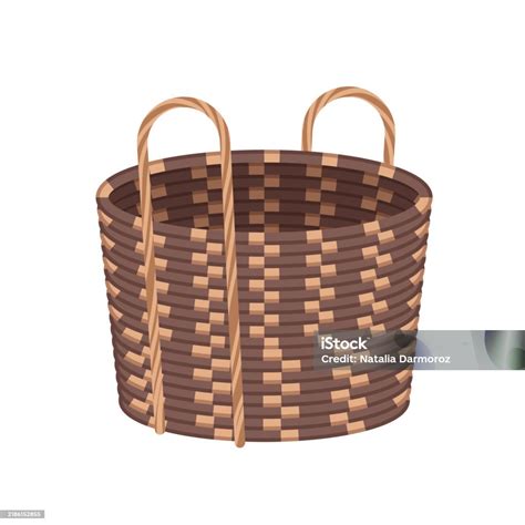 고리 버들 세공 바구니 빈 등나무 또는 천연 갈색 꼰 와이어가있는 나무 바구니 손잡이 0명에 대한 스톡 벡터 아트 및 기타 이미지 0명 갈색 개인 장식품 Istock