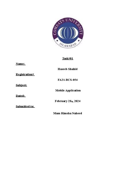Android App Development Database Systems Task Name Haseeb Shahid