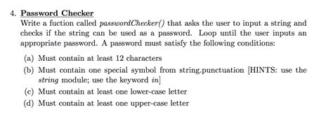 Solved 4 Password Checker Write A Fuction Called Password