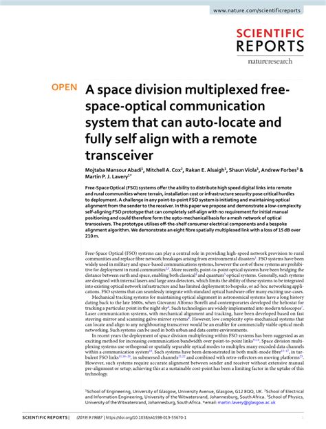Pdf A Space Division Multiplexed Free Space Optical Communication System That Can Auto Locate