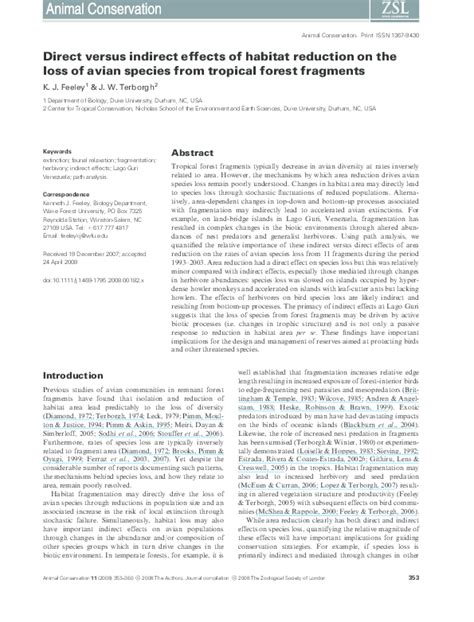 Pdf Direct Versus Indirect Effects Of Habitat Reduction On The Loss