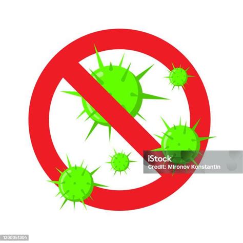 바이러스와 나쁜 박테리아 또는 세균 Prohobition 표시를 중지합니다 흰색 배경에 격리 된 빨간 중지 방어 원 플랫 스타일