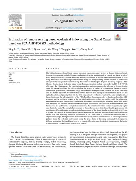 Pdf Estimation Of Remote Sensing Based Ecological Index Along The