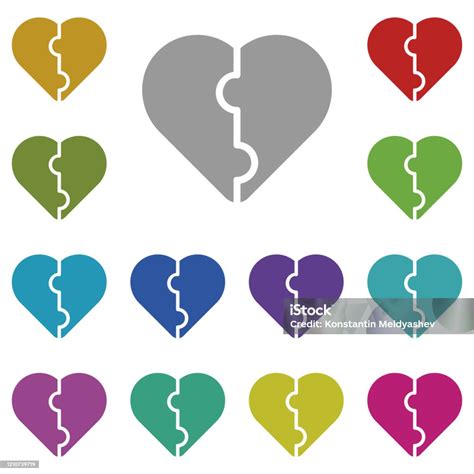 사랑 퍼즐 심장 멀티 컬러 아이콘 Ui 및 Ux 웹 사이트 또는 모바일 응용 프로그램에 대한 간단한 얇은 라인 발렌타인 데이 아이콘의 개요 벡터 귀여운에 대한 스톡 벡터