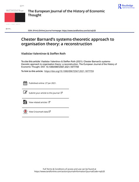 Pdf Chester Barnards Systems Theoretic Approach To Organisation