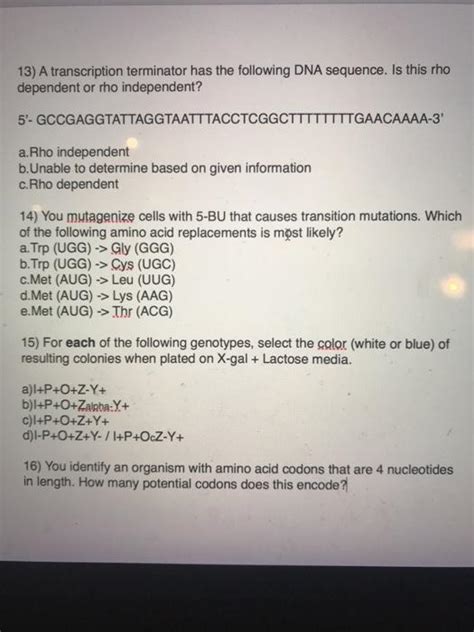 Solved 13 A Transcription Terminator Has The Following Dna