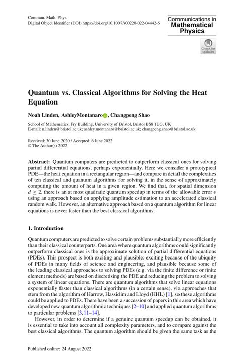 Pdf Quantum Vs Classical Algorithms For Solving The Heat Equation