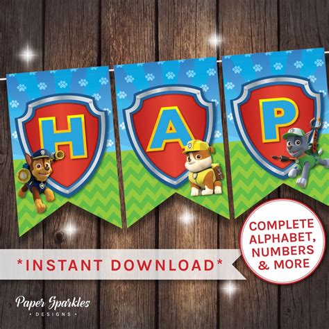 Paw Patrol Banner Paw Patrol Bunting Paw By Papersparkledesigns 233