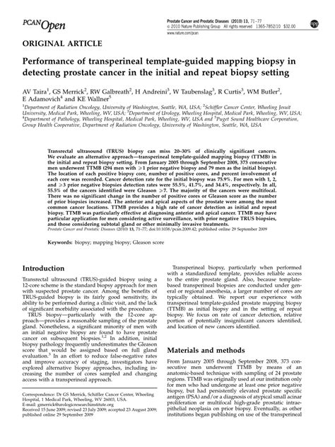 Pdf Performance Of Transperineal Template Guided Mapping Biopsy In