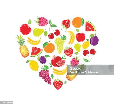 마음의 모양으로 과일의 양식에 일치 시키는 이미지 벡터 일러스트입니다 손으로 그린 건강한 생활방식에 대한 스톡 벡터 아트 및 기타 이미지 건강한 생활방식 건강한 식생활