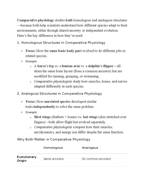 Comparative Physiology Homologous Vs Analogous Structures Explained