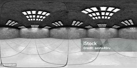 콘크리트 전시관 내부 360도 파노라마 수리하지 않고 빈 방 어두운 차고 창고 내부에서 360도 파노라마 완전 이음새가 없는 구형 Hdri 파노라마 3d 렌더링 0명에 대한