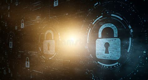 Cybersecurity Data Protection Concept With Glowing Padlocks And Digital Background Stock