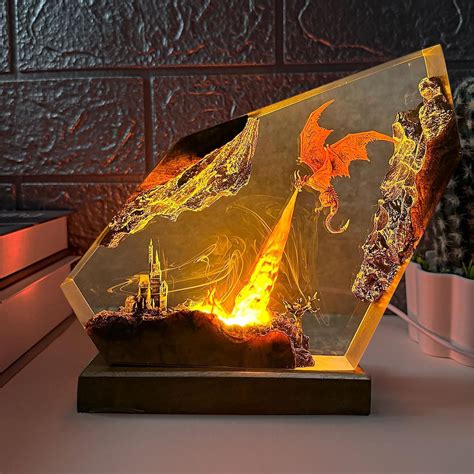 3d Fire Dragon Resin Lamp Handmade Resin Night Light Variable Lights