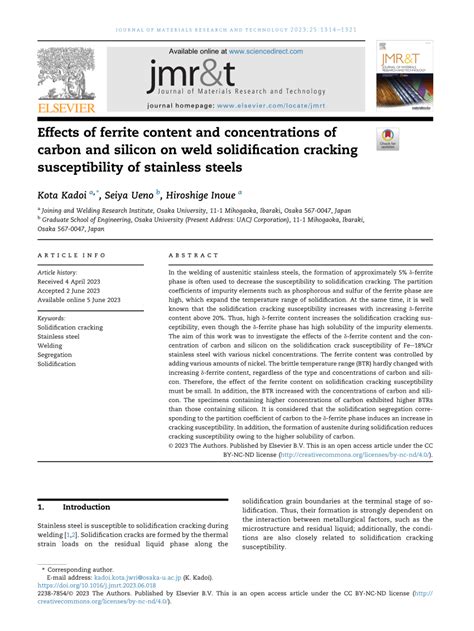 Pdf Effects Of Ferrite Content And Concentrations Of Carbon And Silicon On Weld Solidification