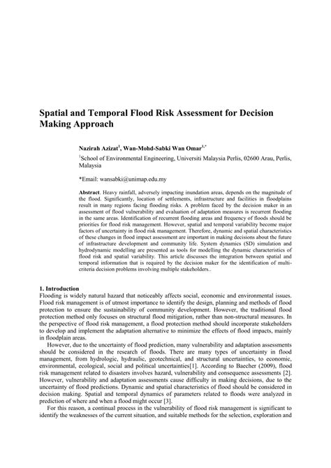 Pdf Spatial And Temporal Flood Risk Assessment For Decision Making