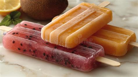 Tropical Fruit Ice Pops With Vibrant Flavors Of Mango Papaya And Coconut Milk Stock Illustration
