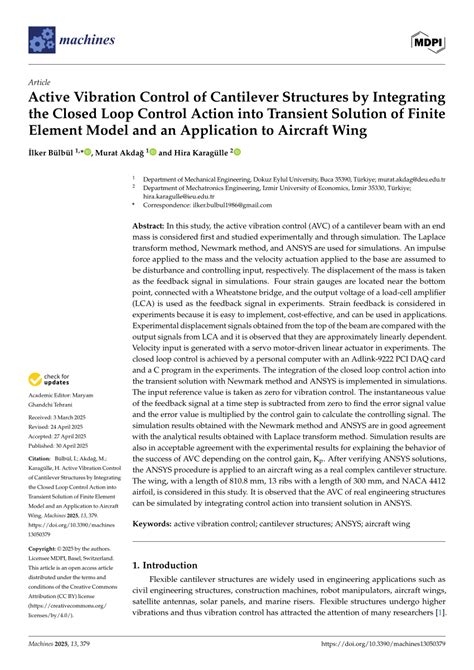Pdf Active Vibration Control Of Cantilever Structures By Integrating