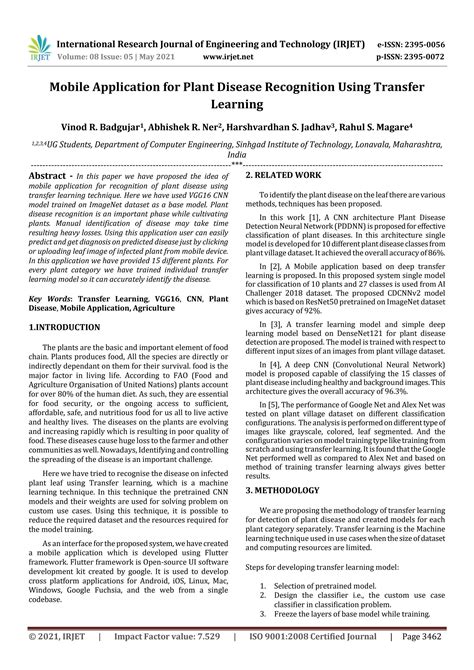 Irjet Mobile Application For Plant Disease Recognition Using Transfer Learning By Irjet Journal
