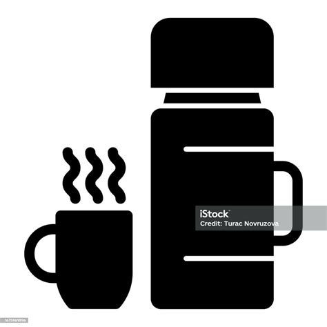 뜨거운 음료 단단한 아이콘 캠핑 개념 흰색 배경에 있는 열 플라스크 기호 모바일 및 웹용 글리프의 보온병 병 및 컵 아이콘이 있는 보온병과 컵 벡터 그래픽 0명에 대한 스톡