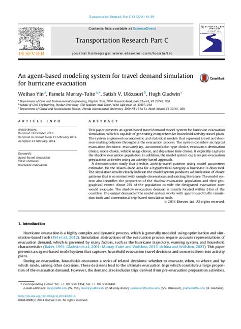 Pdf An Agent Based Modeling System For Travel Demand Simulation For Hurricane Evacuation