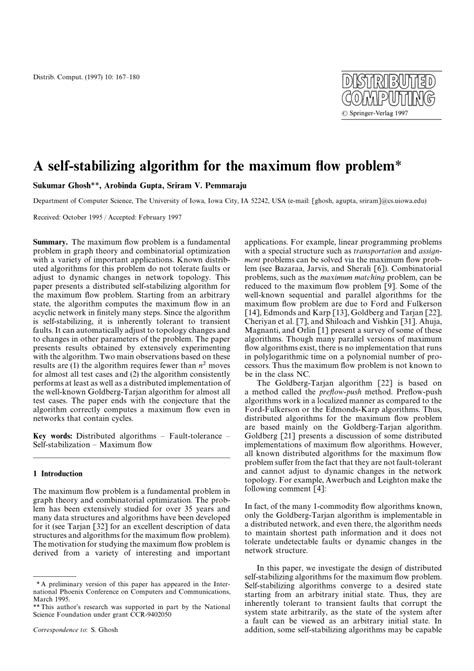 Pdf A Self Stabilizing Algorithm For The Maximum Flow Problem