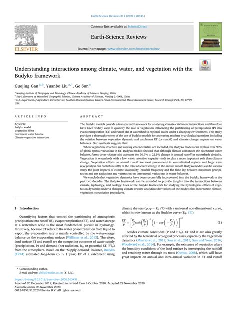 Pdf Understanding Interactions Among Climate Water And Vegetation With The Budyko Framework