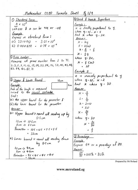 Solution Igcse Mathmatics Formula Sheet Studypool