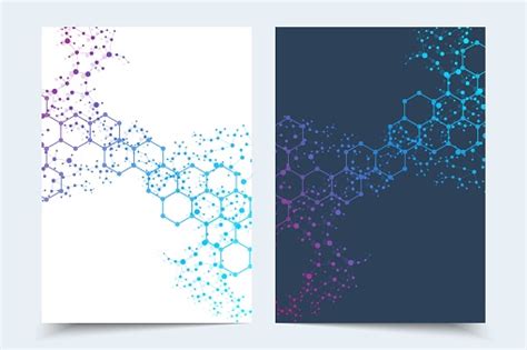 최소한의 소책자 템플렛 잡지 전단지 전단지 커버 소책자 연례 보고서 배너 의료 기술 화학에 대 한 과학적인 개념입니다 6 각형 분자 구조입니다 Dna 원자 신경 0명에 대한