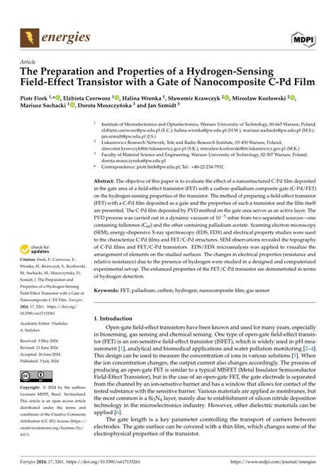 Pdf The Preparation And Properties Of A Hydrogen Sensing Field Effect