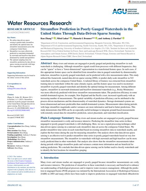 Pdf Streamflow Prediction In Poorly Gauged Watersheds In The United States Through Data‐driven