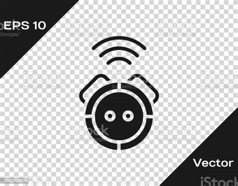 투명 한 배경에 격리 된 블랙 로봇 진공 청소기 아이콘 자동 진공 청소기 가정용 스마트 어플라이언스 집 청소용 디지털 장치 벡터 가사 집안일에 대한 스톡 벡터 아트 및 기타