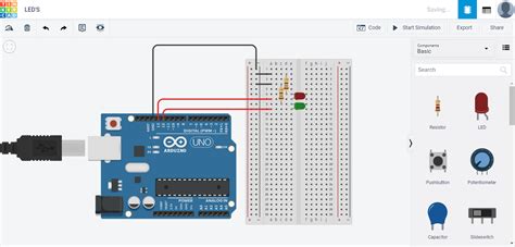 Conecte os componentes e forme dois circuitos ligando cada LED a uma saída diferente do Arduino