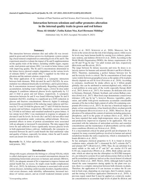 Pdf Interaction Between Selenium And Sulfur Promotes Alteration In