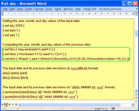 Ms Word Field Formulas Creating Arrays And Computing Dates Using Excel Compatible Formulas