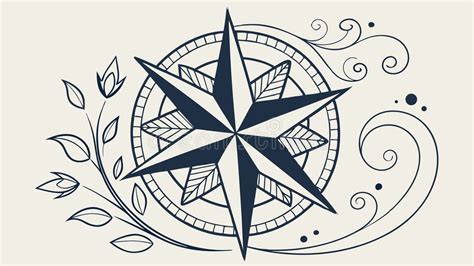Monochrome Compass Rose Symbol Integrated With Elegant Swirling Lines Vector Design Generative