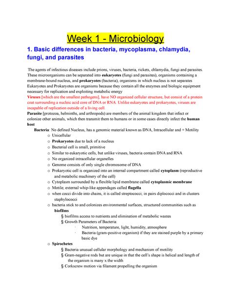 Lecture Notes Lecture 1 Microbiology Week 1 Microbiology 1 Basic Differences In Bacteria
