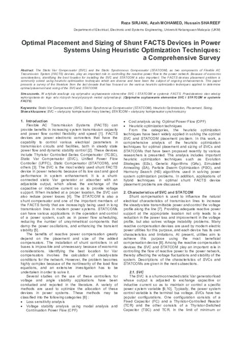 Pdf Optimal Placement And Sizing Of Shunt Facts Devices In Power Systems Using Heuristic