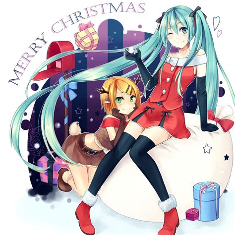Hatsune Miku And Kagamine Rin Merry Christmas Hatsune Miku Miku Anime Christmas