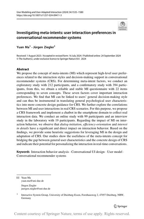 Investigating Meta Intents User Interaction Preferences In