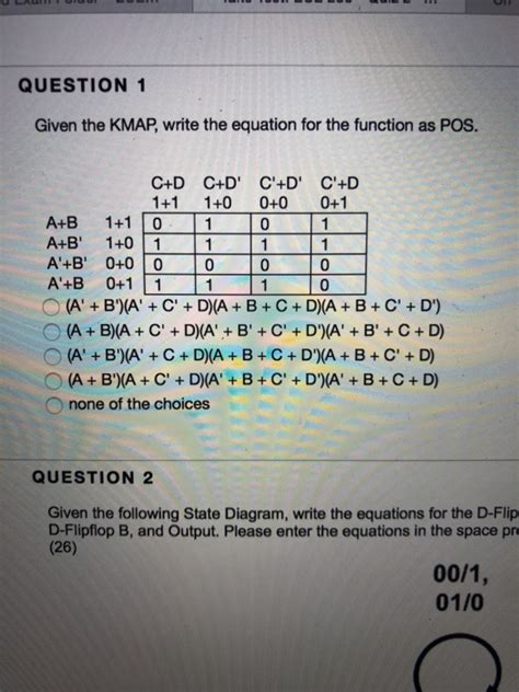 solved question 1 given the kmap write the equation for the