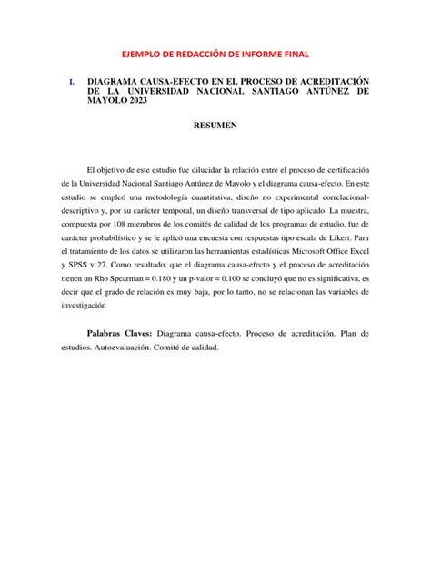 Ejemplo De Redacción De Informe Final Pdf Valor P Investigación