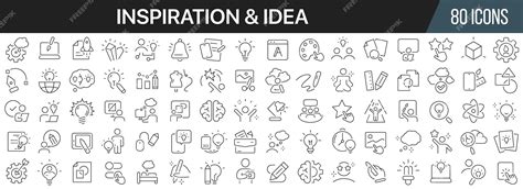 Premium Vector Inspiration And Idea Line Icons Collection Big Ui Icon Set In A Flat Design