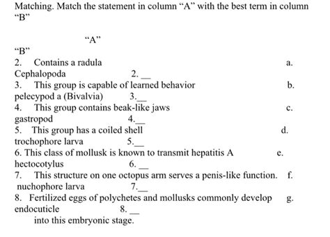 solved matching match the statement in column “a” with the