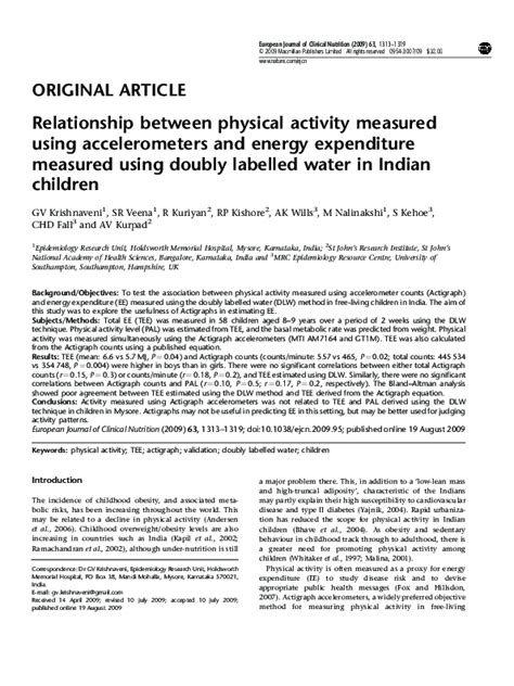 Pdf Relationship Between Physical Activity Measured Using Accelerometers And Energy