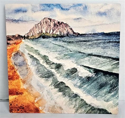 Morro Rock Art Print Original Watercolor Seascape On Metal Tile Etsy