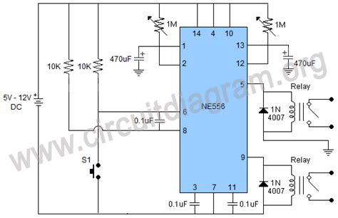 Dual Time Delay Relays Using 556 Timer Circuit Diagram