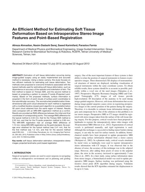 Pdf An Efficient Method For Estimating Soft Tissue Deformation Based